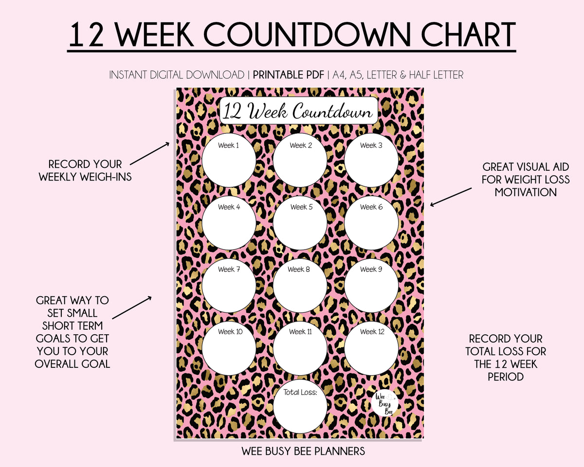 Printable 12 Week Countdown Weight Loss Tracker Chart - Leopard Print ...